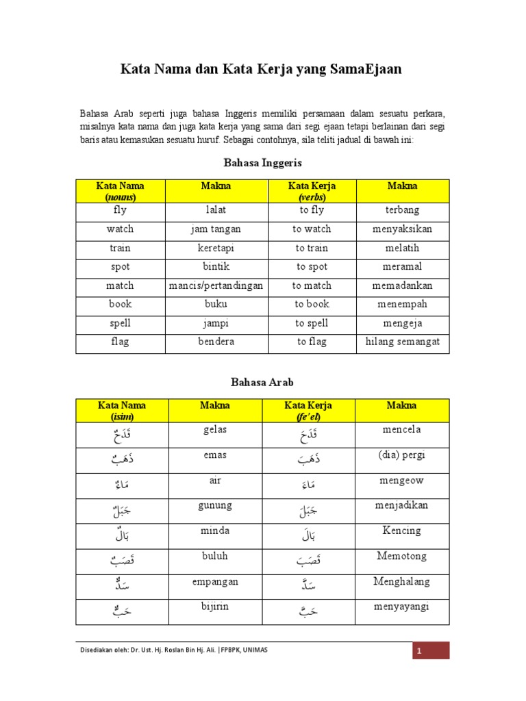 Kata Nama Dan Kata Kerja Yang Sama Ejaan PDF | PDF