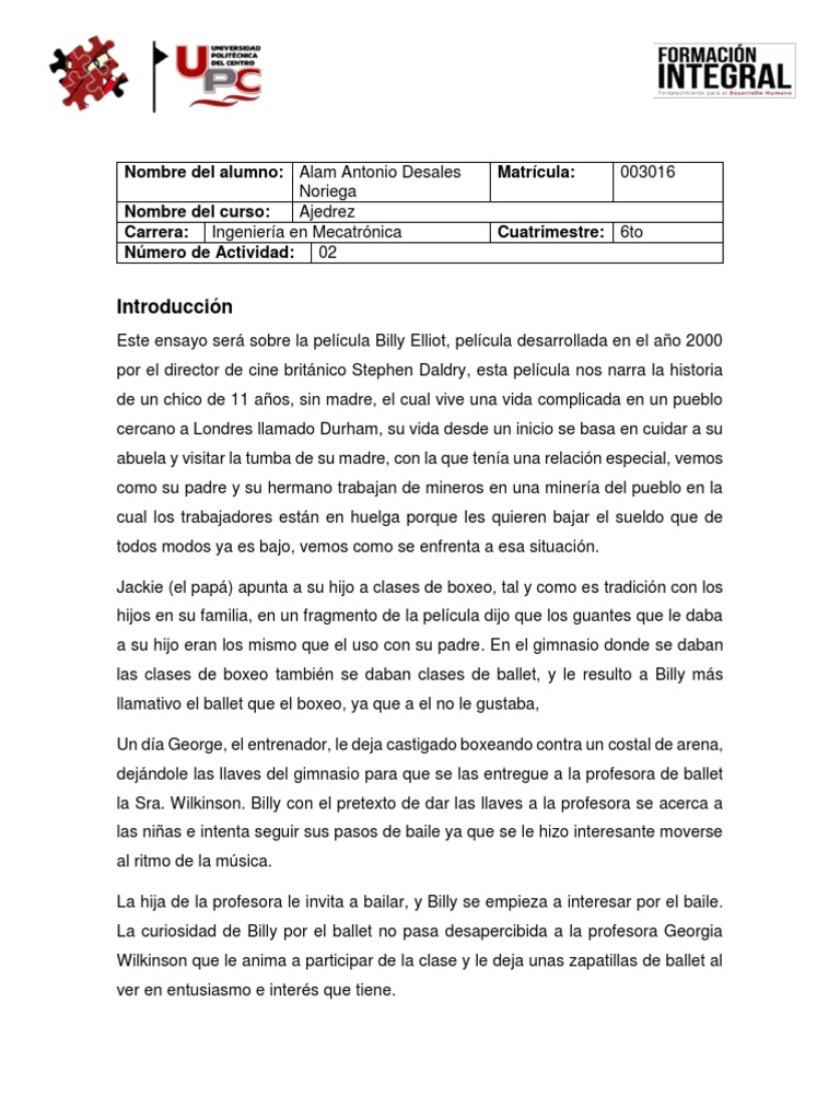 Resumen de la película Billy Elliot | PDF | Estereotipos | Ballet