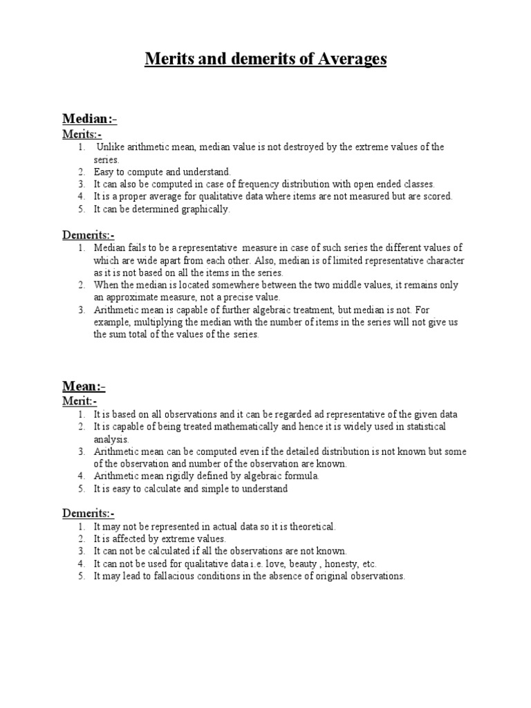 Merits and Demerits of Statistical Averages | PDF | Mean | Median