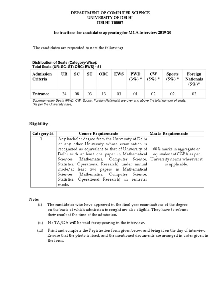 MCA Instruction & Registration Form-2019 | PDF | University And College ...