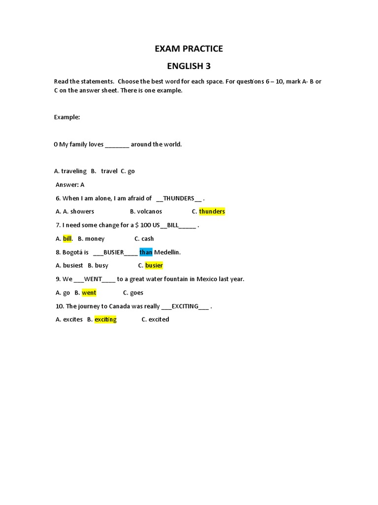 Exam Practice English 3 | PDF | Tsunami | Natural Disasters