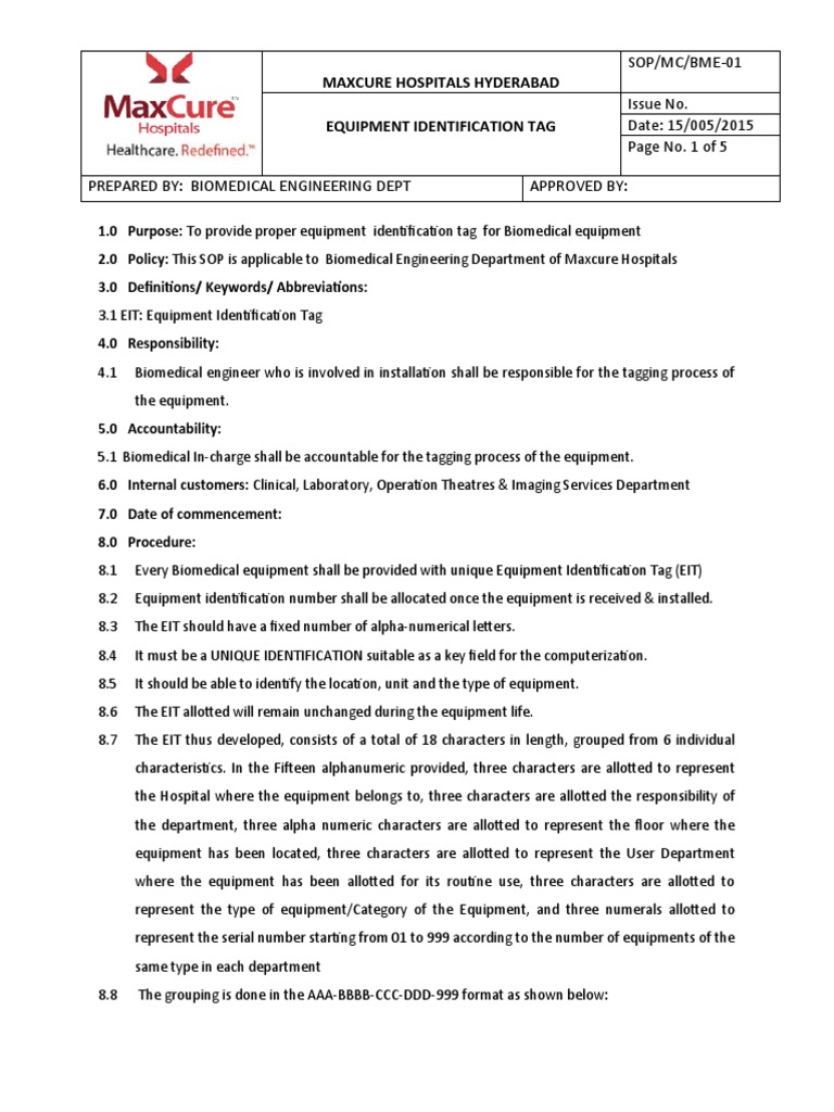 BME-01 Equipment Iddentification Tag | PDF | Neonatal Intensive Care ...