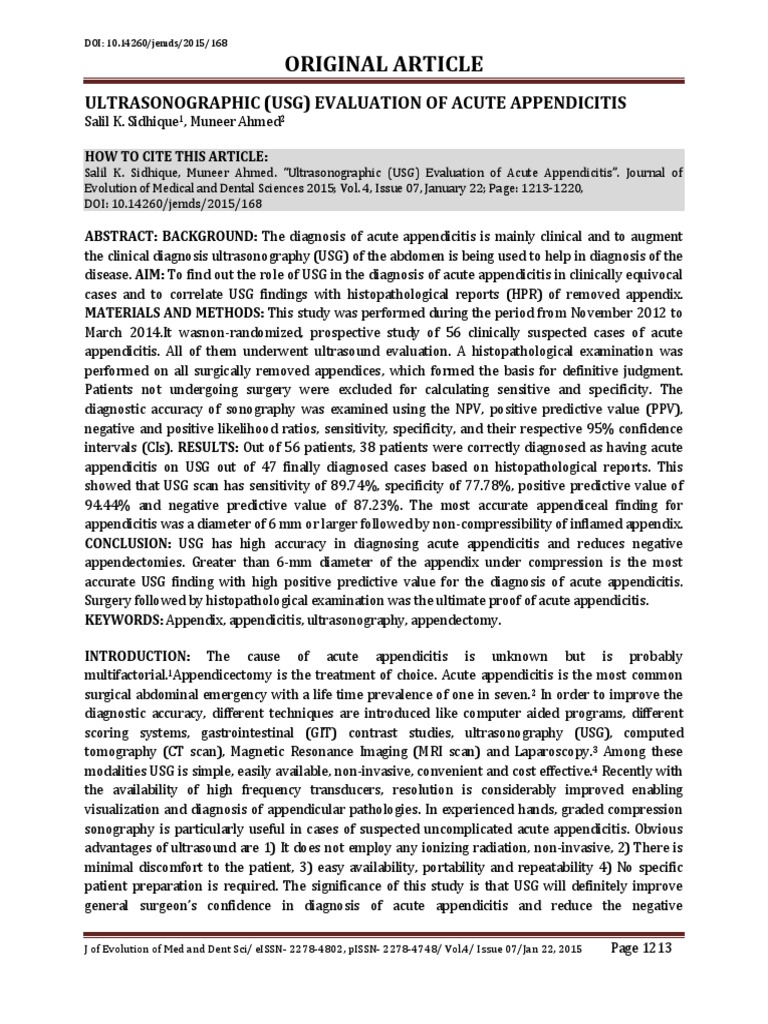 USG in Diagnosing Acute Appendicitis | PDF | Sensitivity And ...