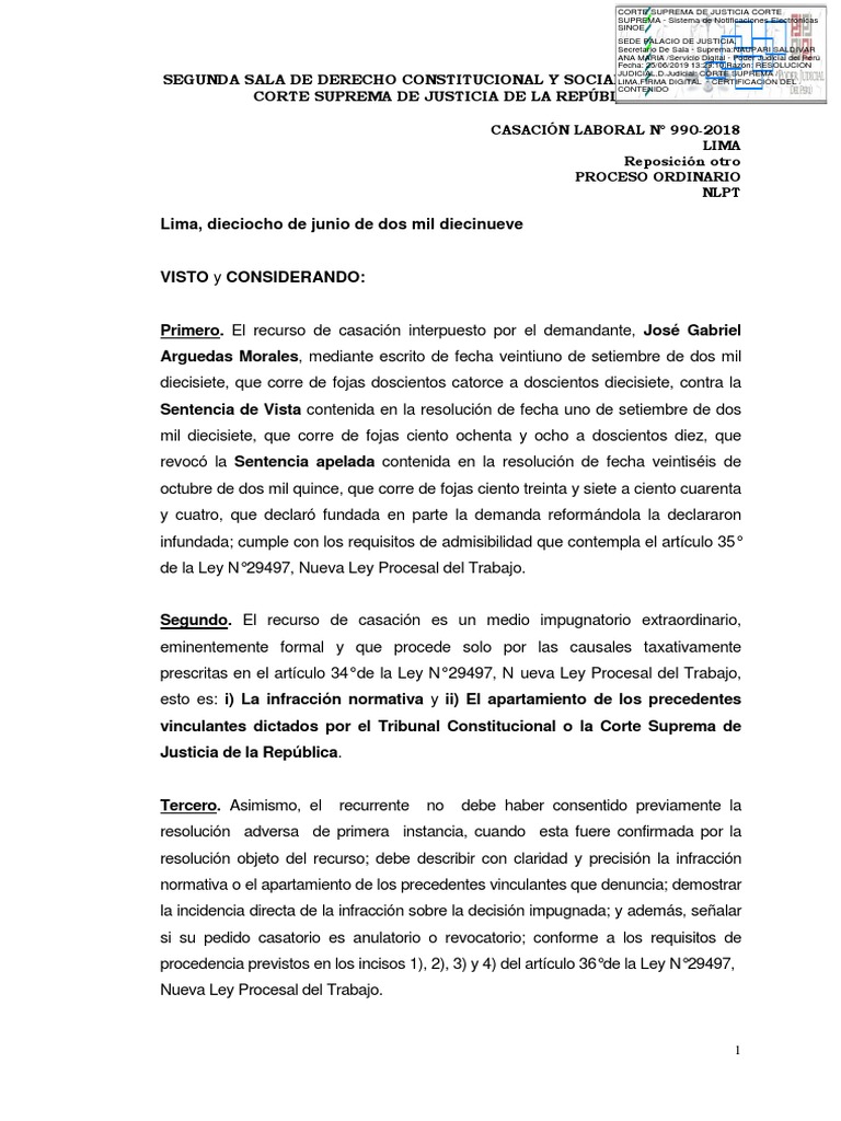 Sentencia Laboral | PDF | Sentencia (ley) | Ley procesal
