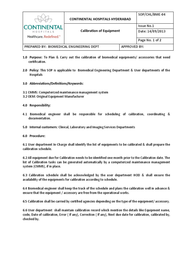 BME-04 Calibration of Biomedical Equipment | PDF | Biomedical ...