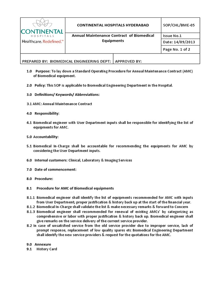 BME-05 Annual Maintenance Contract | PDF