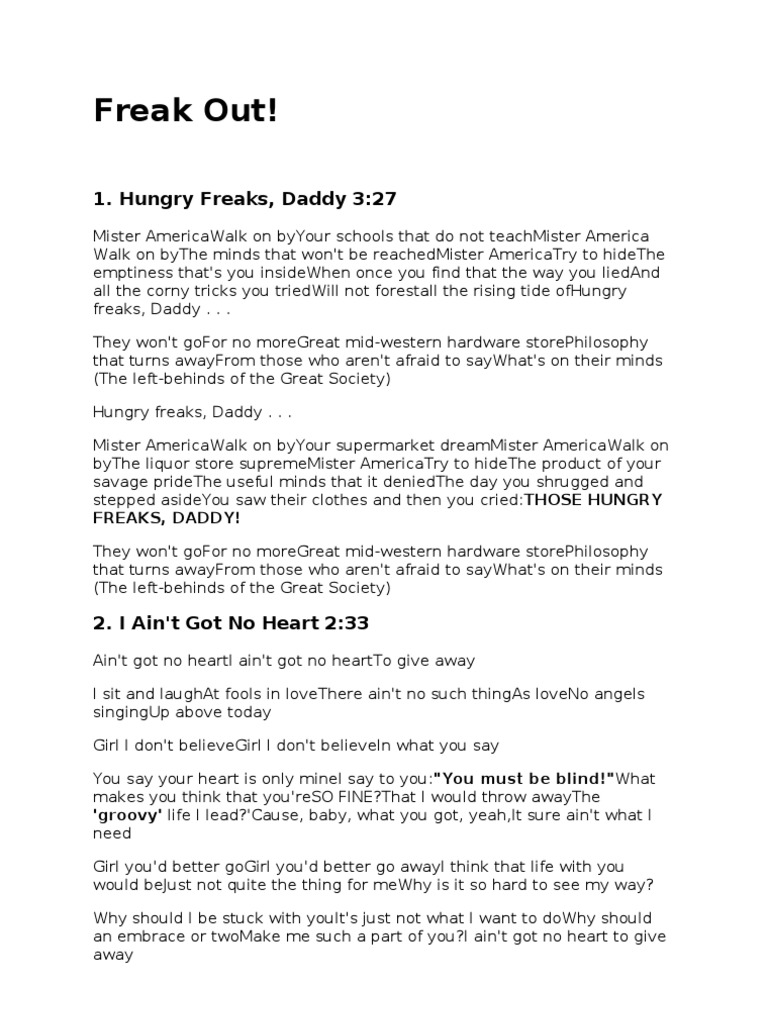 Freak Out!: 1. Hungry Freaks, Daddy 3:27 | PDF | Chromium | Leisure