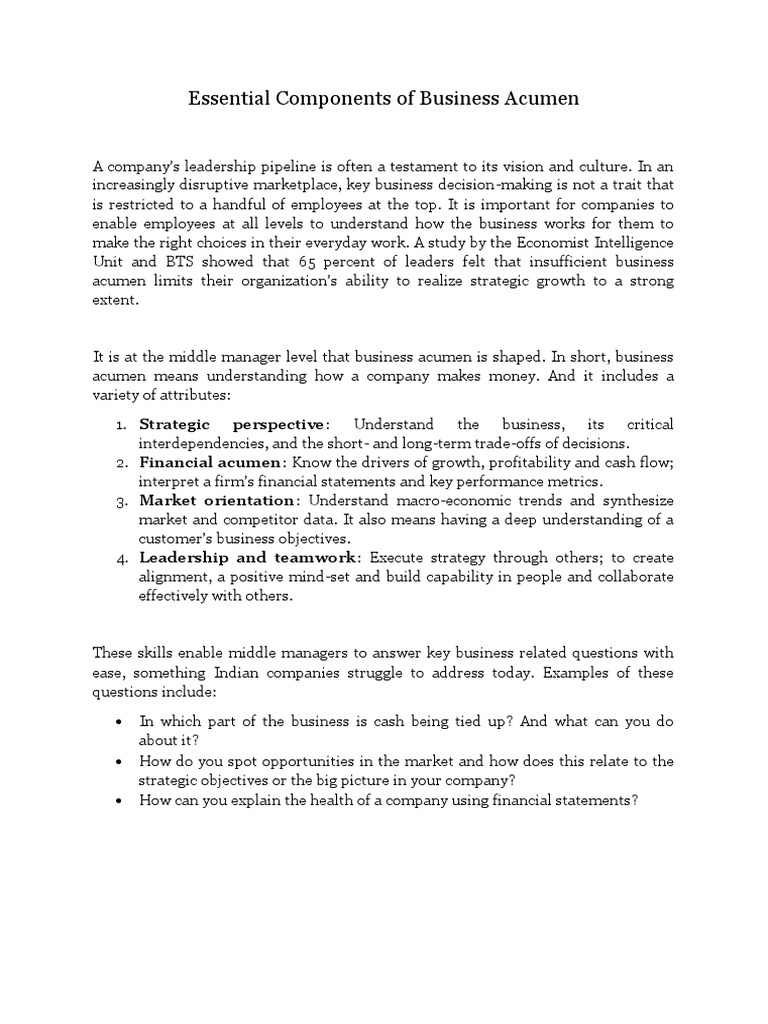 Essential Components of Business Acumen | PDF | Leadership | Competition