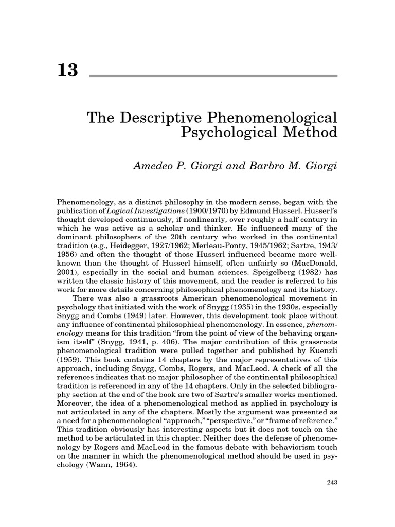 Giorgi's Descriptive Phenomenological Method | PDF | Phenomenology ...