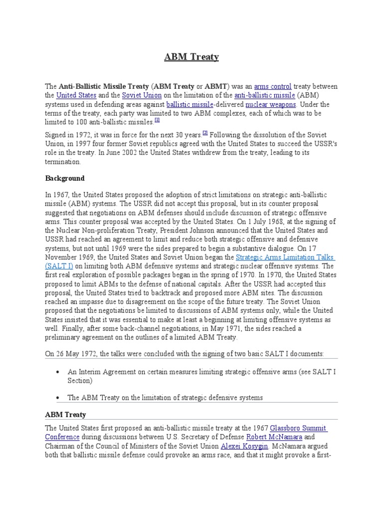 ABM Treaty: Arms Control United States Soviet Union Anti-Ballistic ...
