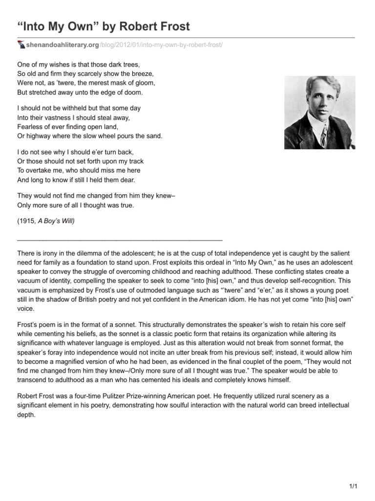 Into My Own by Robert Frost | PDF | Poetry
