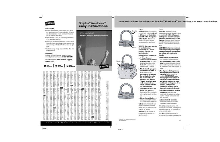 Easy Instructions: Staples Wordlock | PDF | Physical Security ...