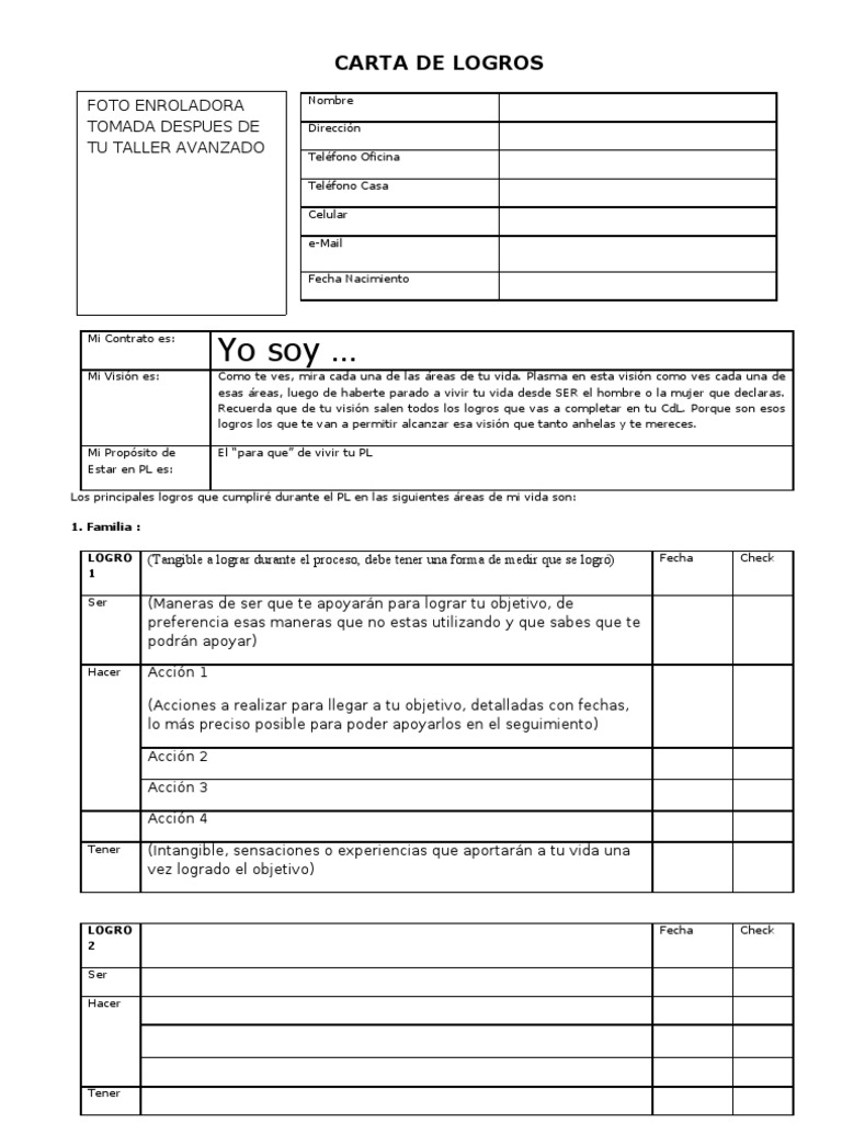 Modelo Carta de Logros Ultima | PDF