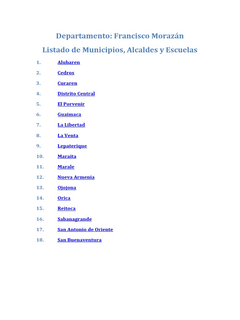 Depart Amen To Francisco Morazan Listado de Municipios Alcaldes y Escuelas