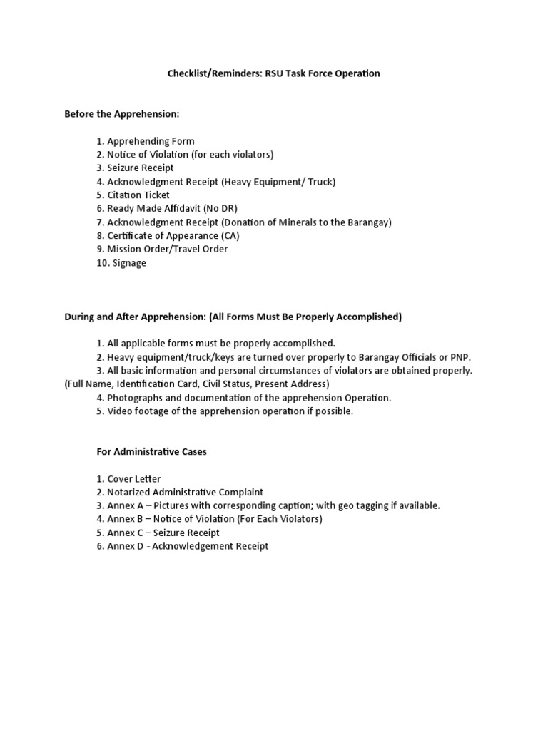 Task Force_checklist