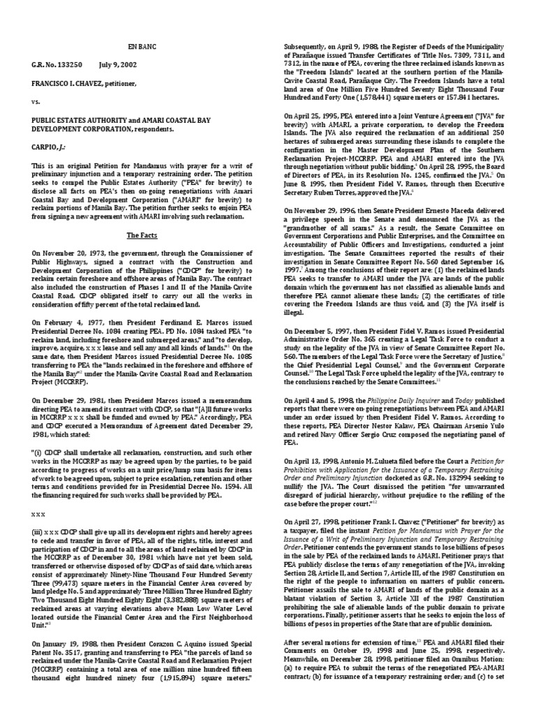 Chavez v. PEA and Amari | PDF | Standing (Law) | Mandamus