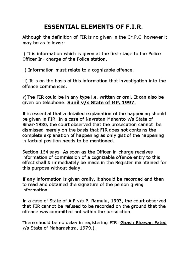 Essential Elements of F.I.R. | PDF | Finance & Money Management ...