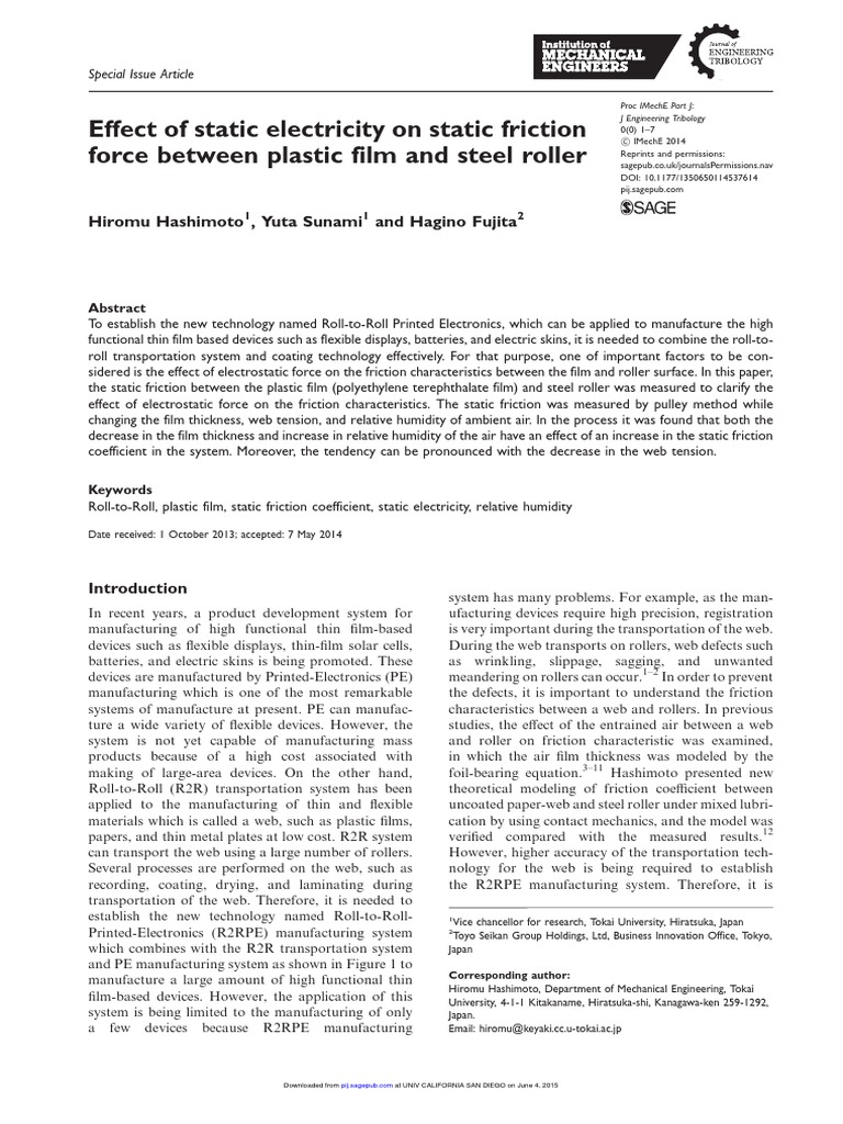 Effect of Static Electricity On Static Friction Force Between Plastic ...