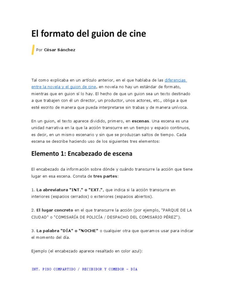 El Formato Del Guion de Cine | PDF | Guión