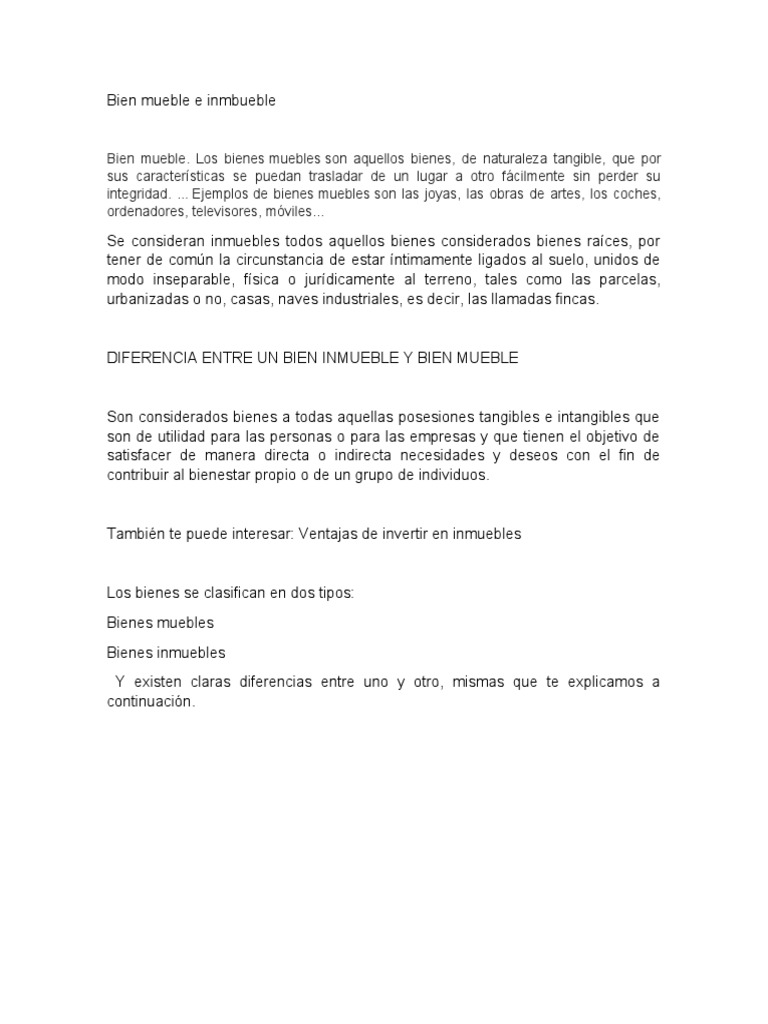 Bien Mueble e Inmbueble | PDF | Derecho inmobiliario | Mueble