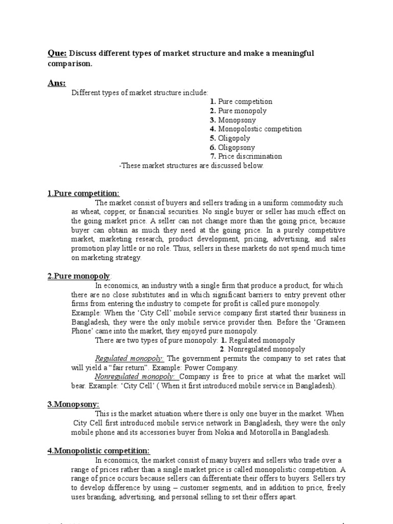 Types and Comparison of Market Structures | PDF | Monopoly | Oligopoly