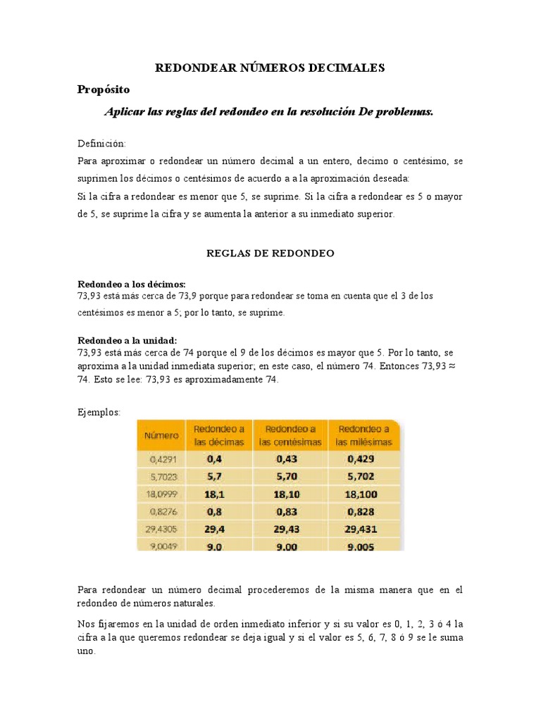Redondear Números Decimales | PDF | Fracción (Matemáticas) | Multiplicación