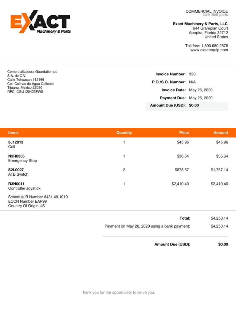Commercial invoice parts Link Belt machinery | PDF | Business