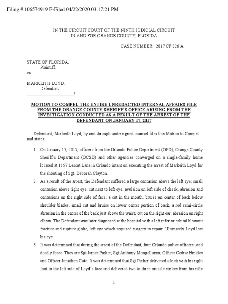 Markeith Loyd Death Penalty Trial: Motion Compel Unredacted Orange Cty ...
