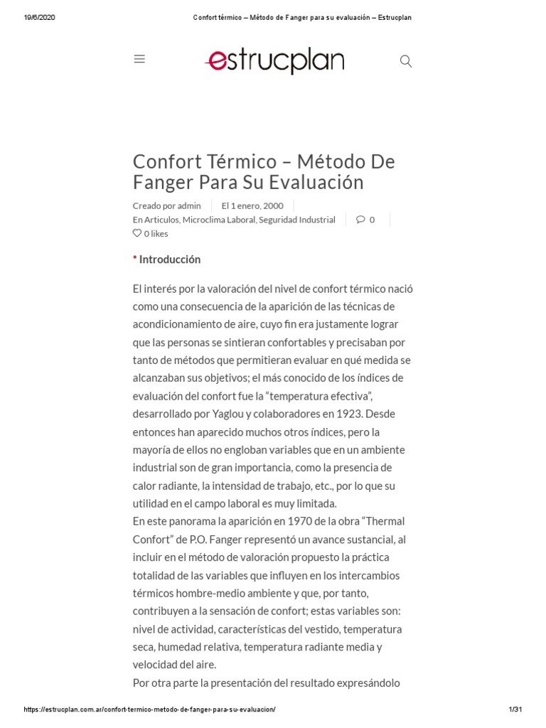 Confort Térmico - Método de Fanger para Su Evaluación - Estrucplan PDF ...