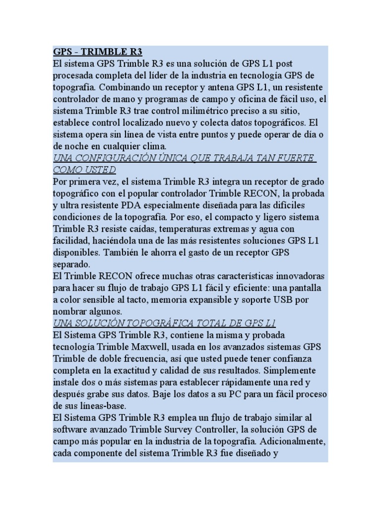 GPS - Trimble R3 | PDF | Sistema de Posicionamiento Global | Asistente ...