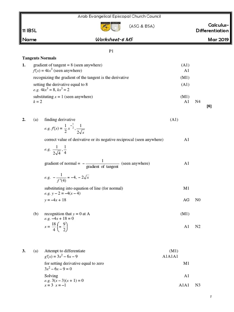 Calculus Differentiation Worksheet 6 | PDF | Derivative | Tangent
