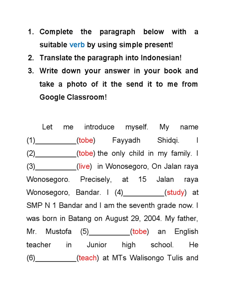 Simple Present Task - Paragraph | PDF