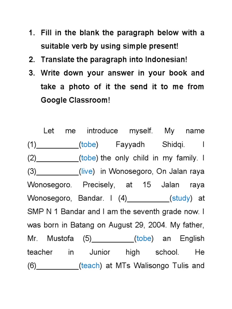 Simple Present Task - Paragraph | PDF