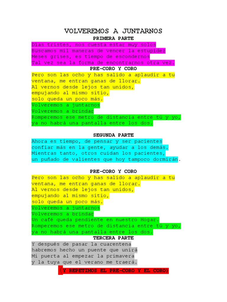 Letra Volveremos A Juntarnos | PDF