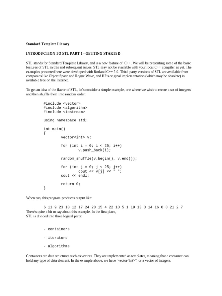 Standard Template Library | PDF | Array Data Structure | C++