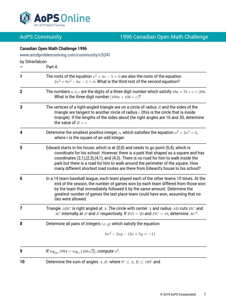 Aops Community 1996 Canadian Open Math Challenge | PDF | Circle | Triangle