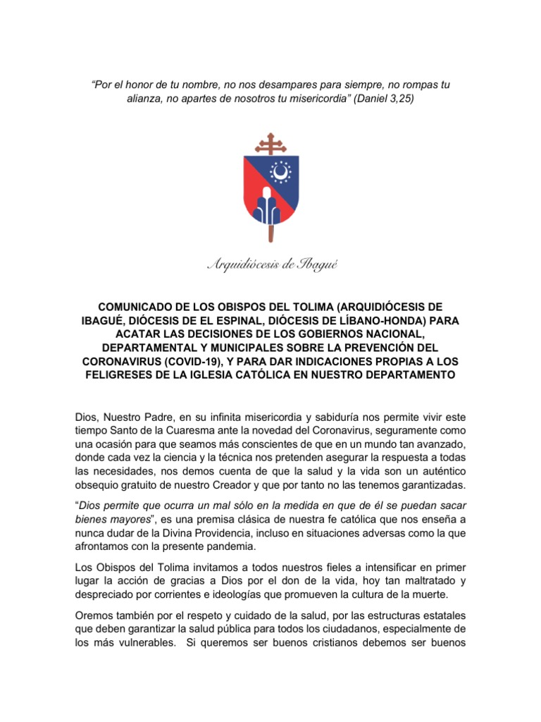 Comunicado sobre medidas COVID-19 en misa | PDF | eucaristía | Misa ...