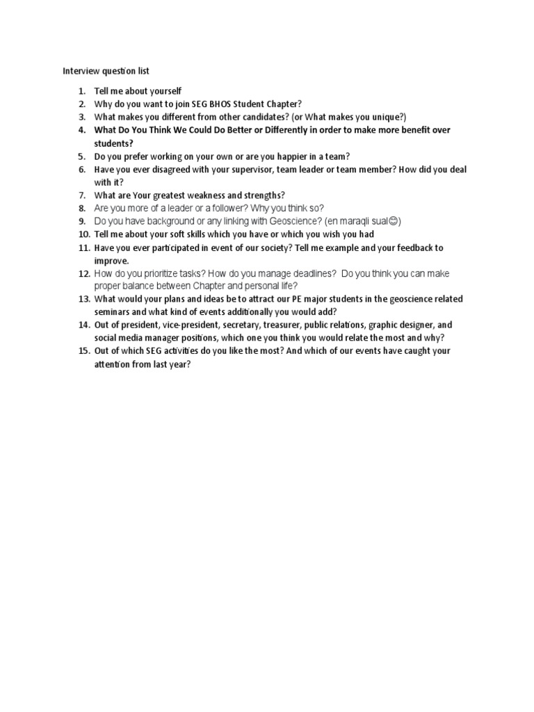 Interview Question List - Edit | PDF