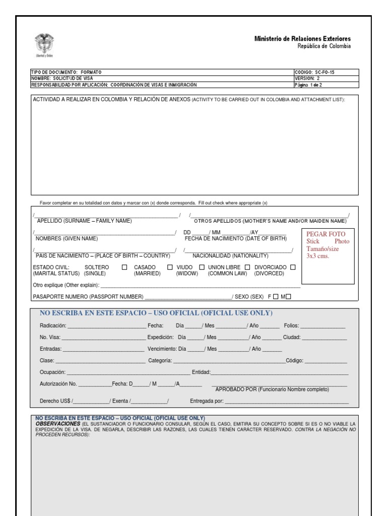 Formulario+Sc Fo 15+Para+Solicitud+de+Visa | PDF