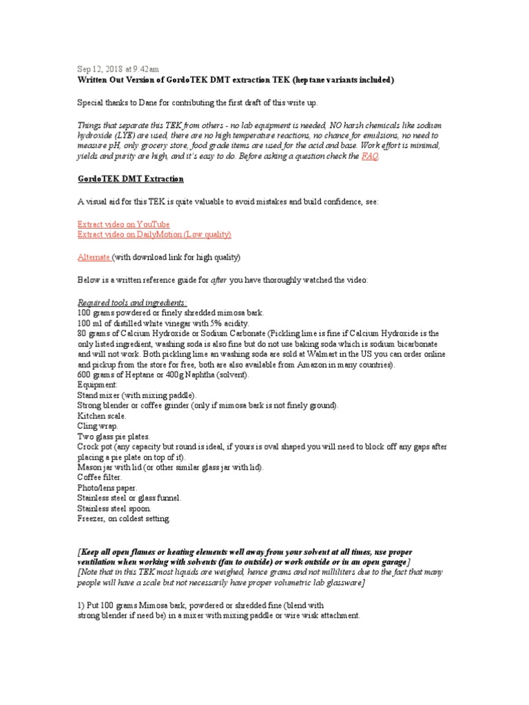 Written Out Version of Gordotek DMT Extraction Tek (Heptane Variants ...