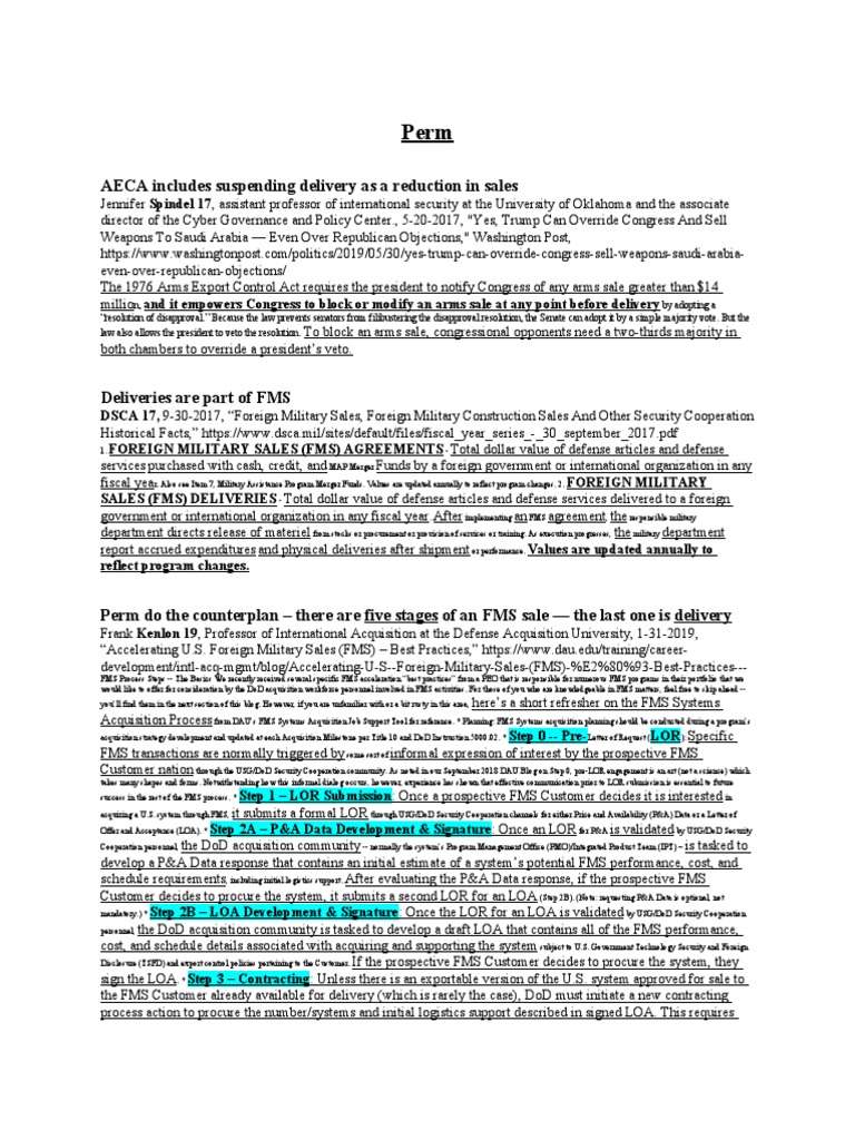 AECA includes suspending delivery as reneging on FMS contracts | PDF ...