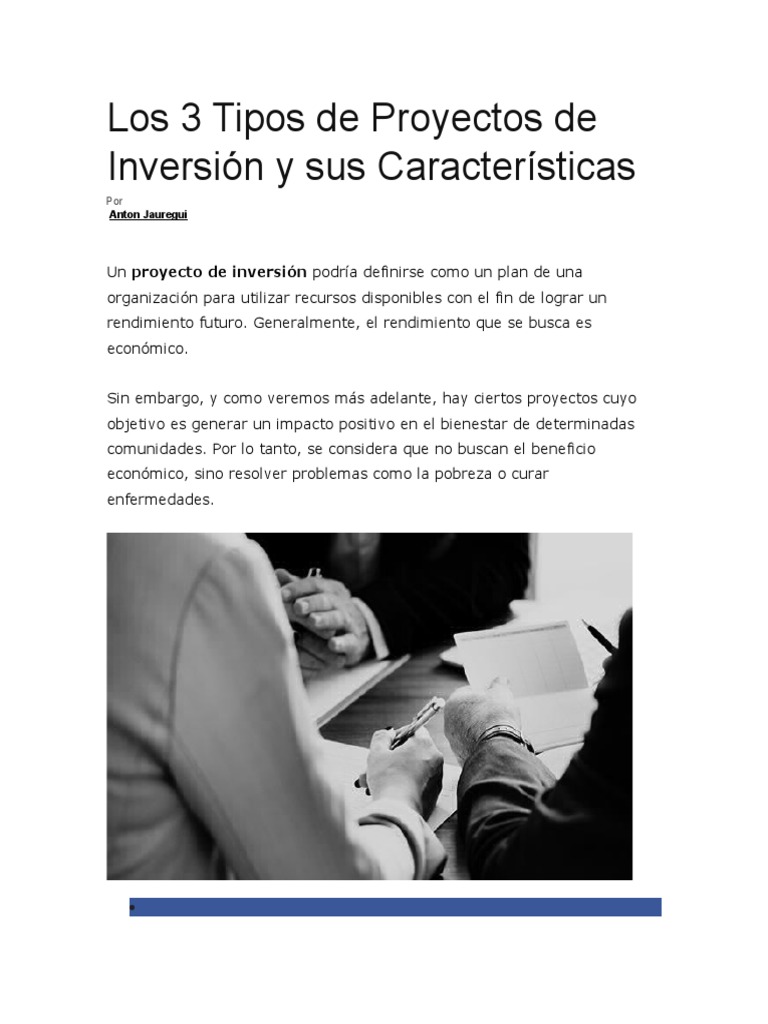 Los 3 Tipos de Proyectos de Inversión y Sus Características | PDF ...