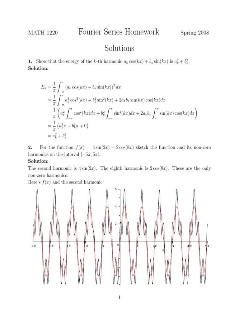 Fourier Series Homework Solutions: MATH 1220 Spring 2008 | PDF ...