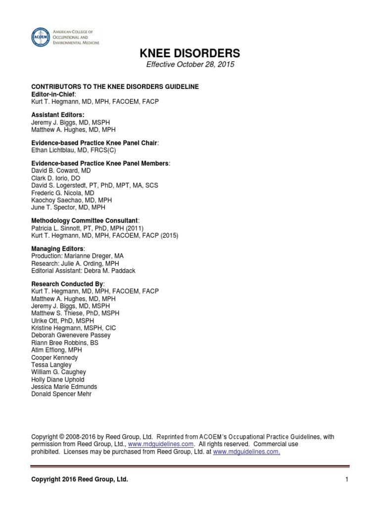 Knee Disorder Guideline PDF | PDF | Knee | Osteoarthritis