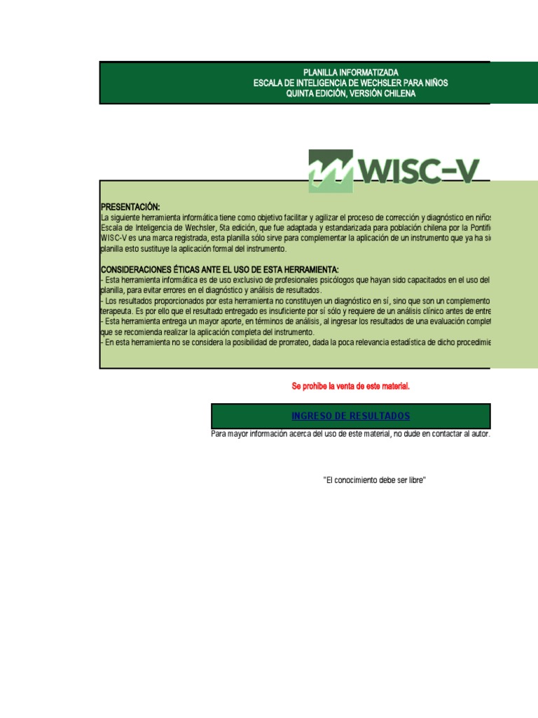 Planilla WISC V CLEAN | PDF | Psicología Educacional | Sicología