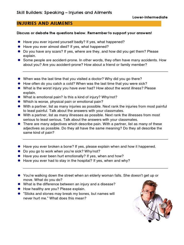 Skill Builders: Speaking - Injuries and Ailments | PDF | Self-Improvement