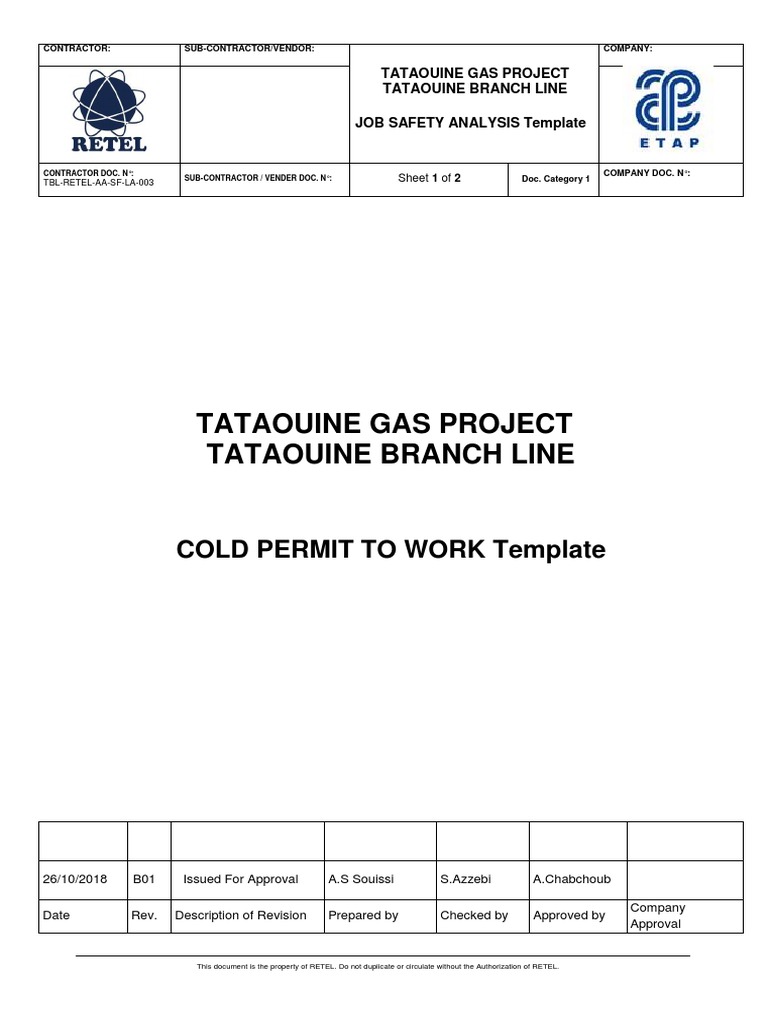 TBL-RETEL-AA-SF-LA-003 - Cold Permit To Work-Template | PDF | Business