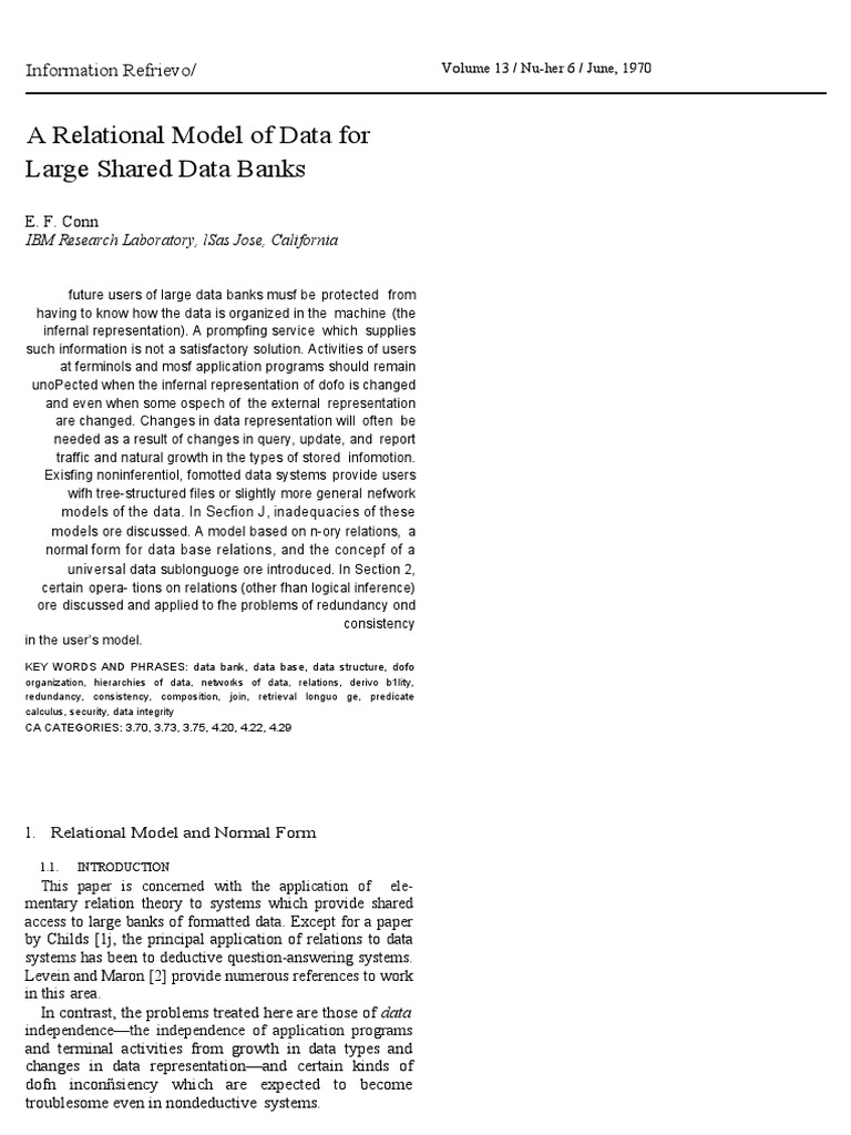 E.F.Codd - A Relational Model of Data For Large Shared Data Banks | PDF ...