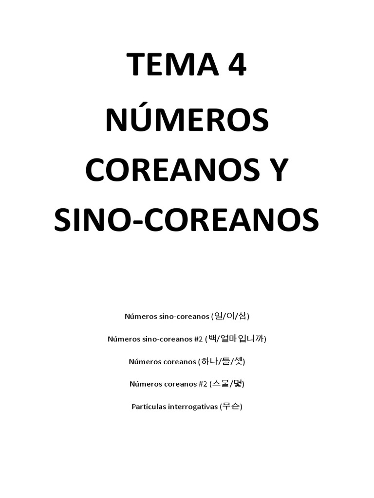 Tema 4 Números Coreanos y Sino-Coreanos PDF | PDF | Semiótica | Lingüística
