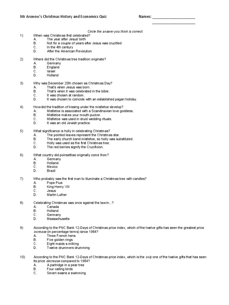 Christmas History and Econ Quiz | PDF | Christmas | Observances